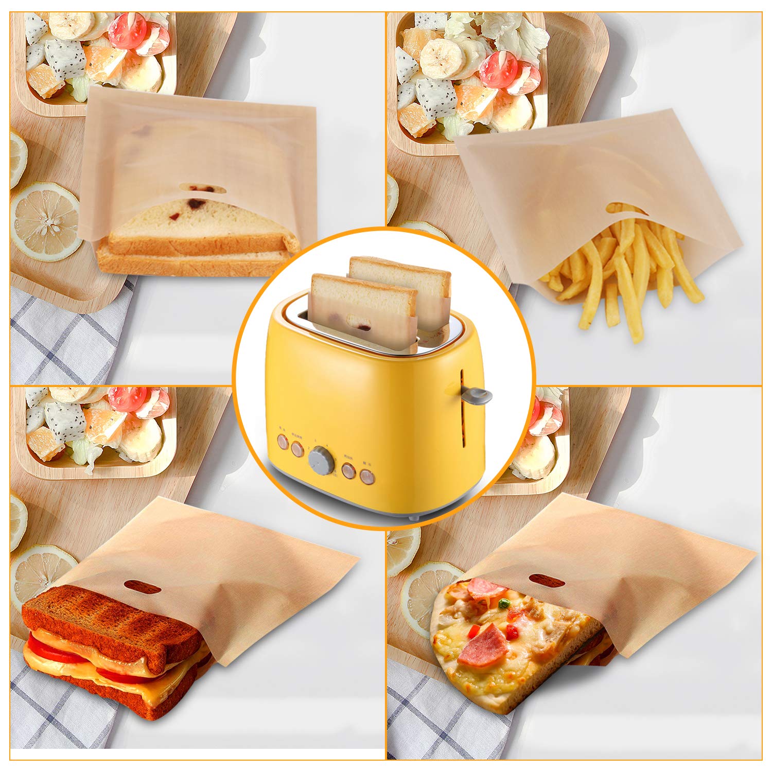 10 Toaster Bags Reusable grilled cheese bags Non Stick Toaster Bag for Sandwiches, Chicken, Nuggets, Panini and Garlic Toasts