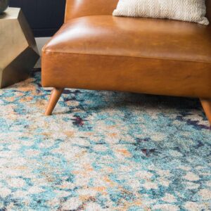 Unique Loom Vita Collection Traditional Over-Dyed Saturated Floral Medallions Area Rug (3' 3 x 5' 3 Rectangular, Turquoise/Ivory)