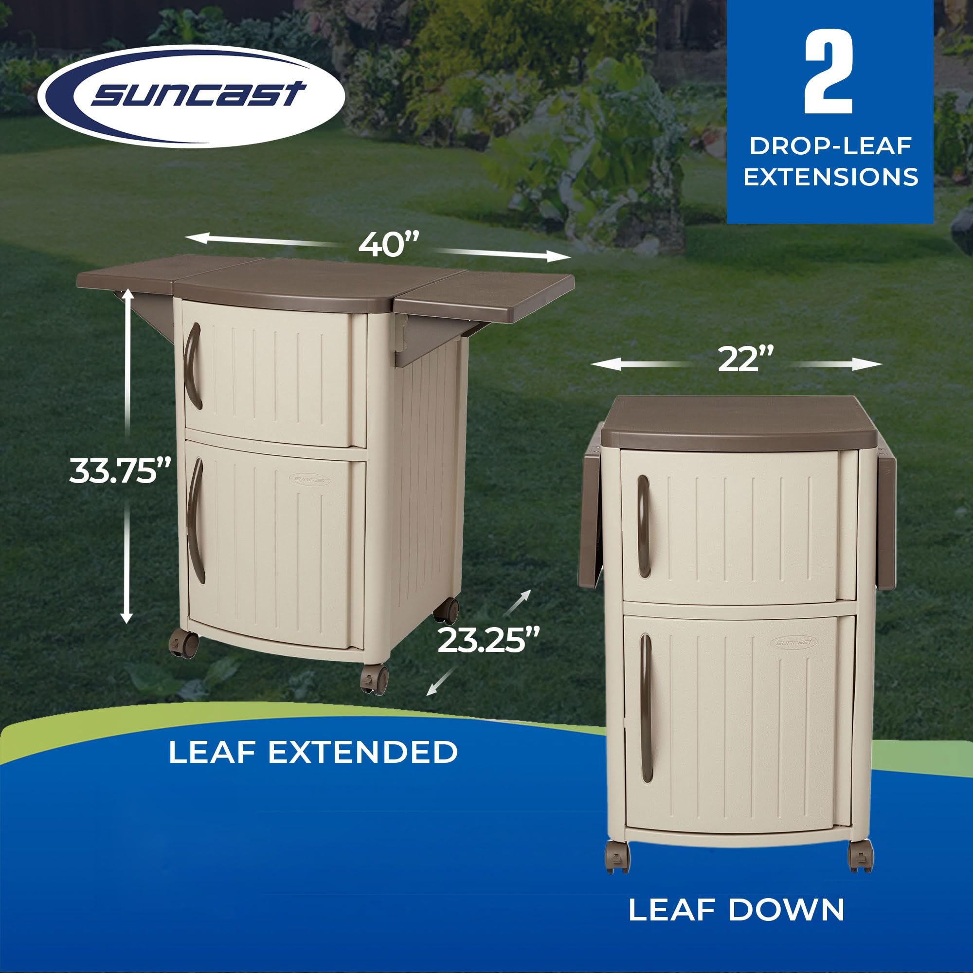 Suncast New Portable Outdoor Patio Prep Serving Station Table & Cabinet (2 Pack)