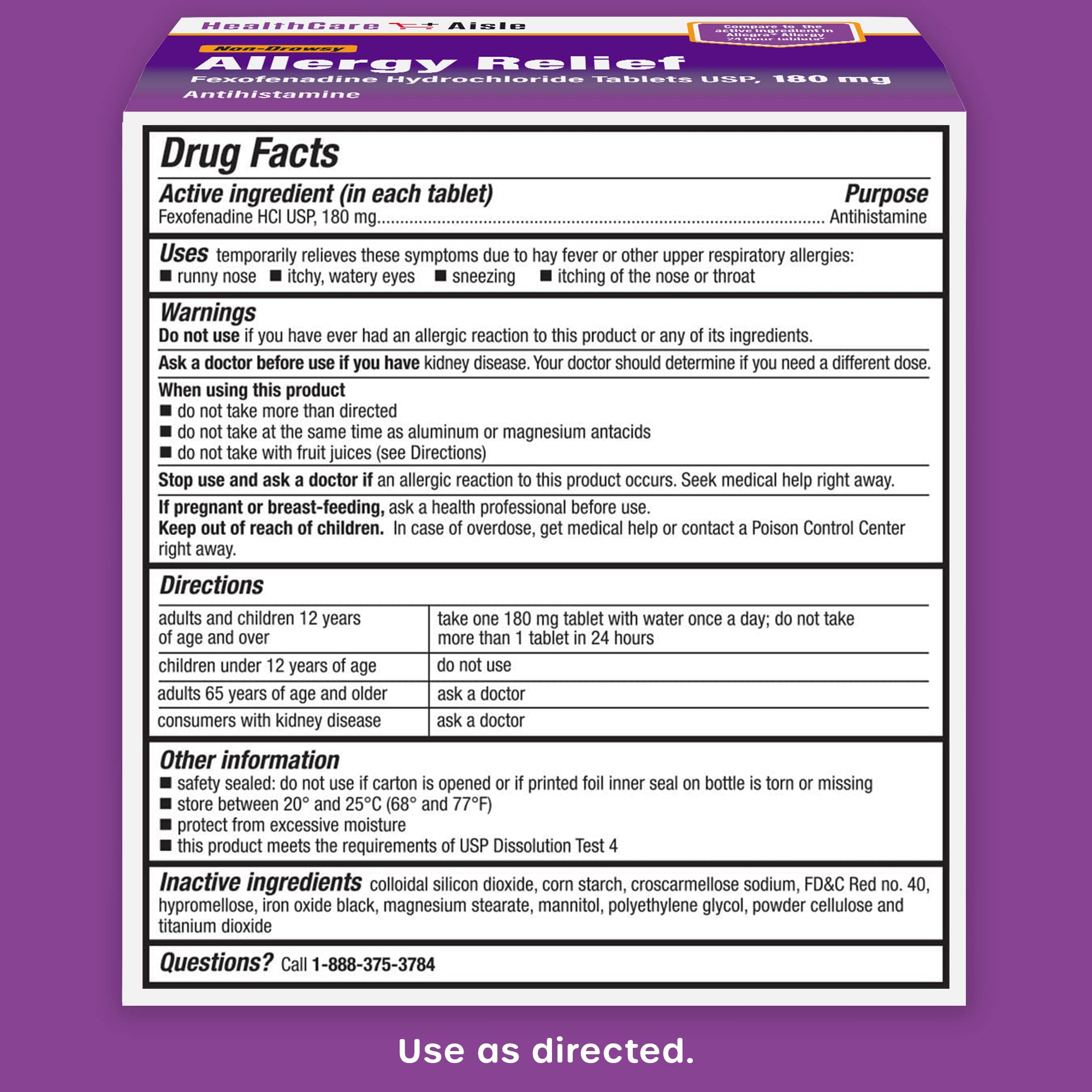 HealthCareAisle Allergy Relief - Fexofenadine Hydrochloride Tablets USP, 180 mg – 90 Tablets – Allergy Medication, Non-Drowsy 24-Hour Allergy Relief