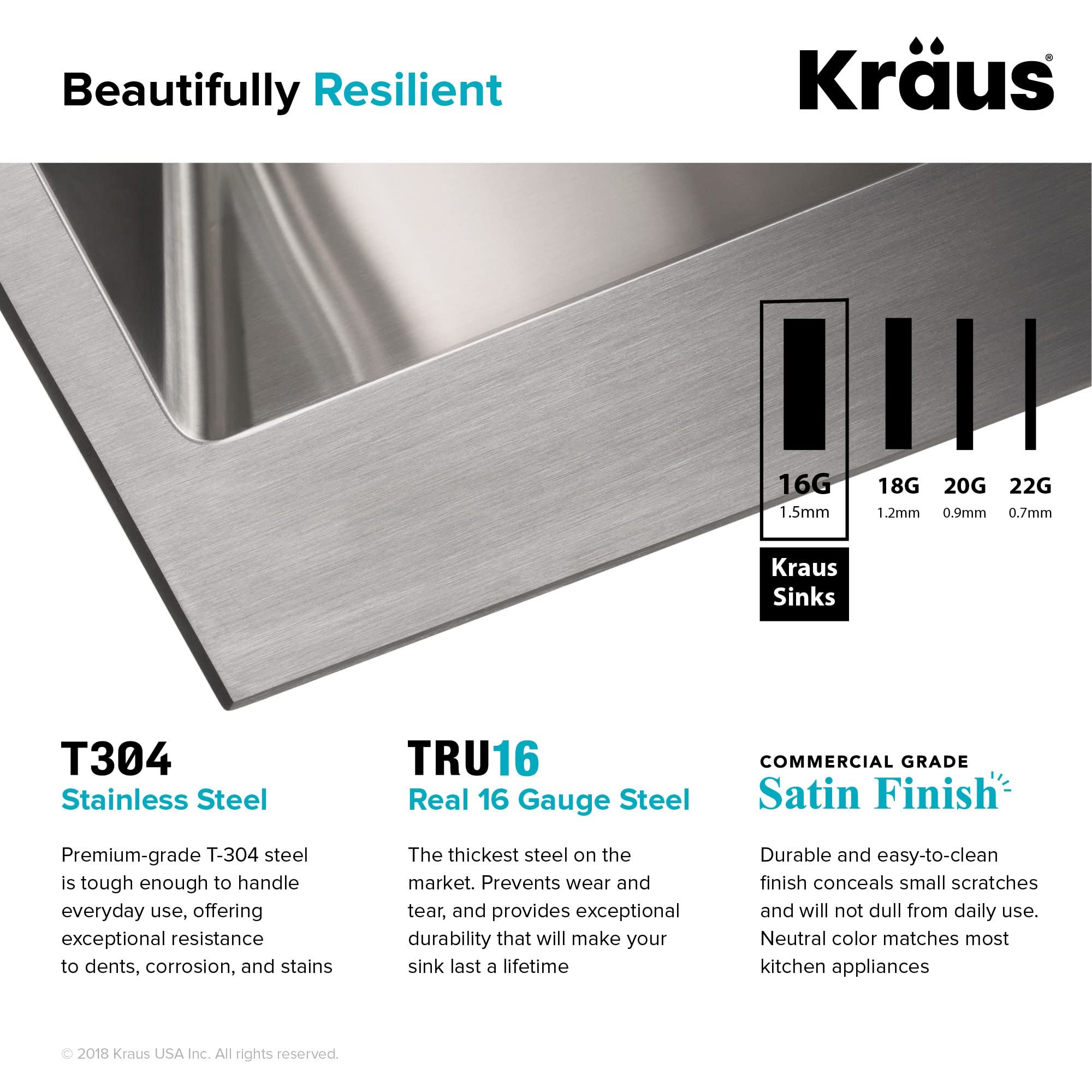 KRAUS 18 x 18 inch Standart PRO™ Drop-In Top Mount 16 Gauge Single Bowl 1-Hole Stainless Steel Kitchen Sink Set (5 Item Bundle: Sink, Bottom Grid, Drain Assembly, Drain Cap, Kitchen Towel), KHT301-18