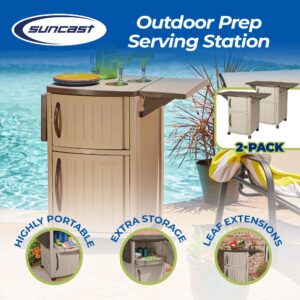 Suncast New Portable Outdoor Patio Prep Serving Station Table & Cabinet (2 Pack)