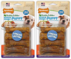 nylabones 2 pack of healthy edibles turkey and sweet potato puppy chew treats, 8 treats per pack