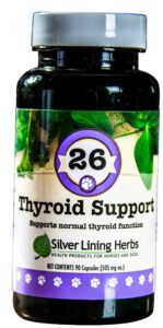 silver lining herbs 26 thyroid support for dogs - herbal blend supporting natural thyroid function - natural thyroid support for dogs - dog supplement made with natural ingredients - 90 capsule bottle