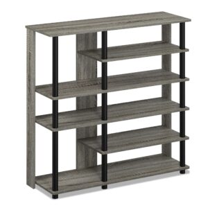 furinno turn-n-tube multi storage shoe rack, 35.2"w 6-tier, french oak grey/black