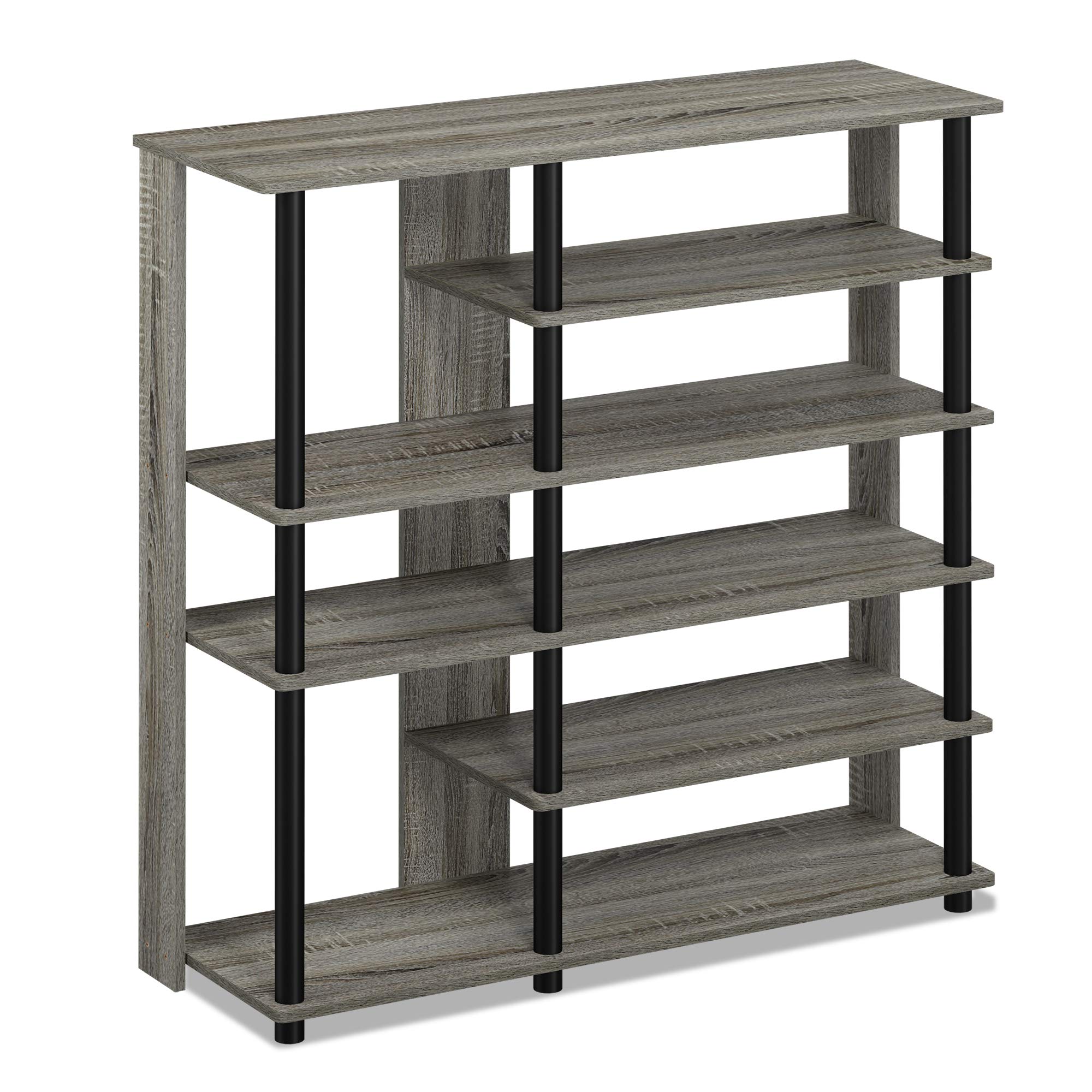 Furinno Turn-N-Tube Multi Storage Shoe Rack, 35.2"W 6-Tier, French Oak Grey/Black