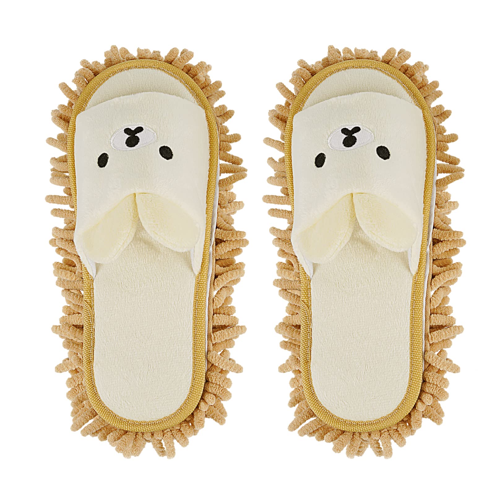 Liitrton 1 Pair Washable Mop Slippers Shoes Microfiber Chenille Reusable Dust Dirt Hair Cleaner for Office House Polishing Cleaning (Beige)