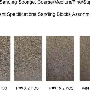 8 PCS Sanding Sponge Assortment, 2 PCS Each of 120 220 320 400 Grit -Coarse Medium Fine Hand Sanding Block Sandpaper Sponge for Metal Wood-Working Home Cleaning Drywall