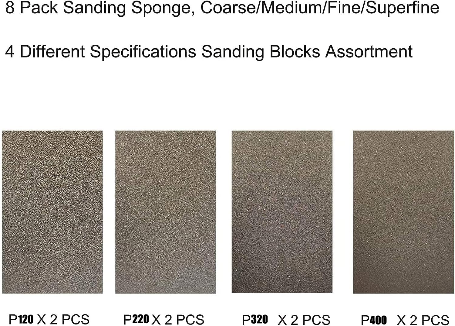 8 PCS Sanding Sponge Assortment, 2 PCS Each of 120 220 320 400 Grit -Coarse Medium Fine Hand Sanding Block Sandpaper Sponge for Metal Wood-Working Home Cleaning Drywall