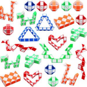 sunshane 24 pack 24 blocks magic snake cube, mini snake speed cubes, twist puzzle toys for kids party bag fillers, party favours, random color