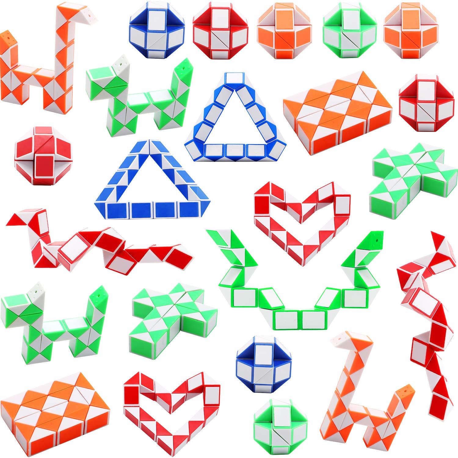 Sunshane 24 Pack 24 Blocks Magic Snake Cube, Mini Snake Speed Cubes, Twist Puzzle Toys for Kids Party Bag Fillers, Party Favours, Random Color