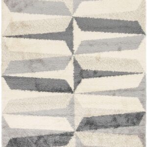 Unique Loom Hygge Shag Collection Modern Moroccan Inspired, Geometric Design, Plush & Cozy Area Rug, Rectangular 9' 0" x 12' 0", Gray/Ivory