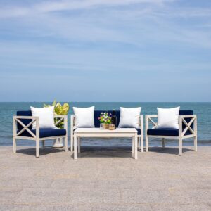 safavieh pat7031a collection nunzio teak and white and navy 4 pc accent pillows outdoor set