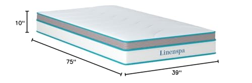 Linenspa 10 Inch Memory Foam and Spring Hybrid Mattress - Medium Feel - Bed in a Box - Quality Comfort and Adaptive Support - Breathable - Cooling - Perfect for a Guest Bedroom - Twin Size