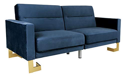 Safavieh Home Tribeca Glam Navy Velvet and Brass Foldable Sofa Bed