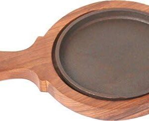 Sahishnu Online And Marketing Fajita Plate Set, Round Sizzling Brownie Sizzler Plate/Tray with Wooden Base Round Handle