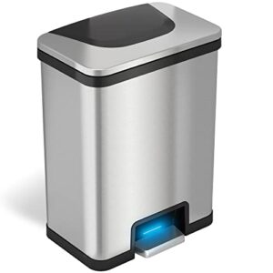 itouchless autostep step sensor trash can with odor filter system, 13 gallon, kitchen garbage bin, stainless steel (no ac adapter, power by batteries not included)