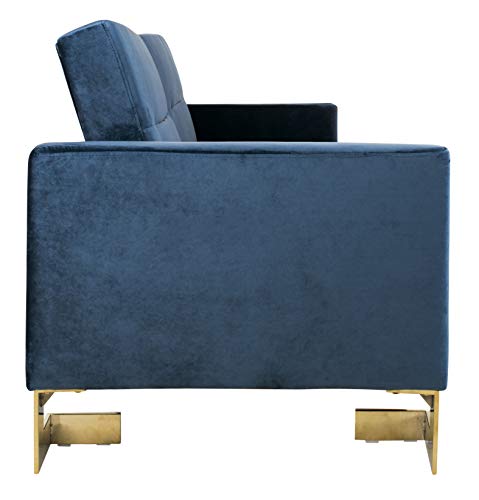 Safavieh Home Tribeca Glam Navy Velvet and Brass Foldable Sofa Bed