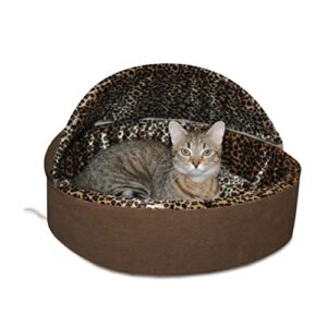 k&h pet products thermo-kitty bed deluxe indoor heated cat bed mocha/leopard small 16 inches