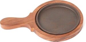 sahishnu online and marketing fajita plate set, round sizzling brownie sizzler plate/tray with wooden base round handle