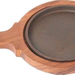 Sahishnu Online And Marketing Fajita Plate Set, Round Sizzling Brownie Sizzler Plate/Tray with Wooden Base Round Handle