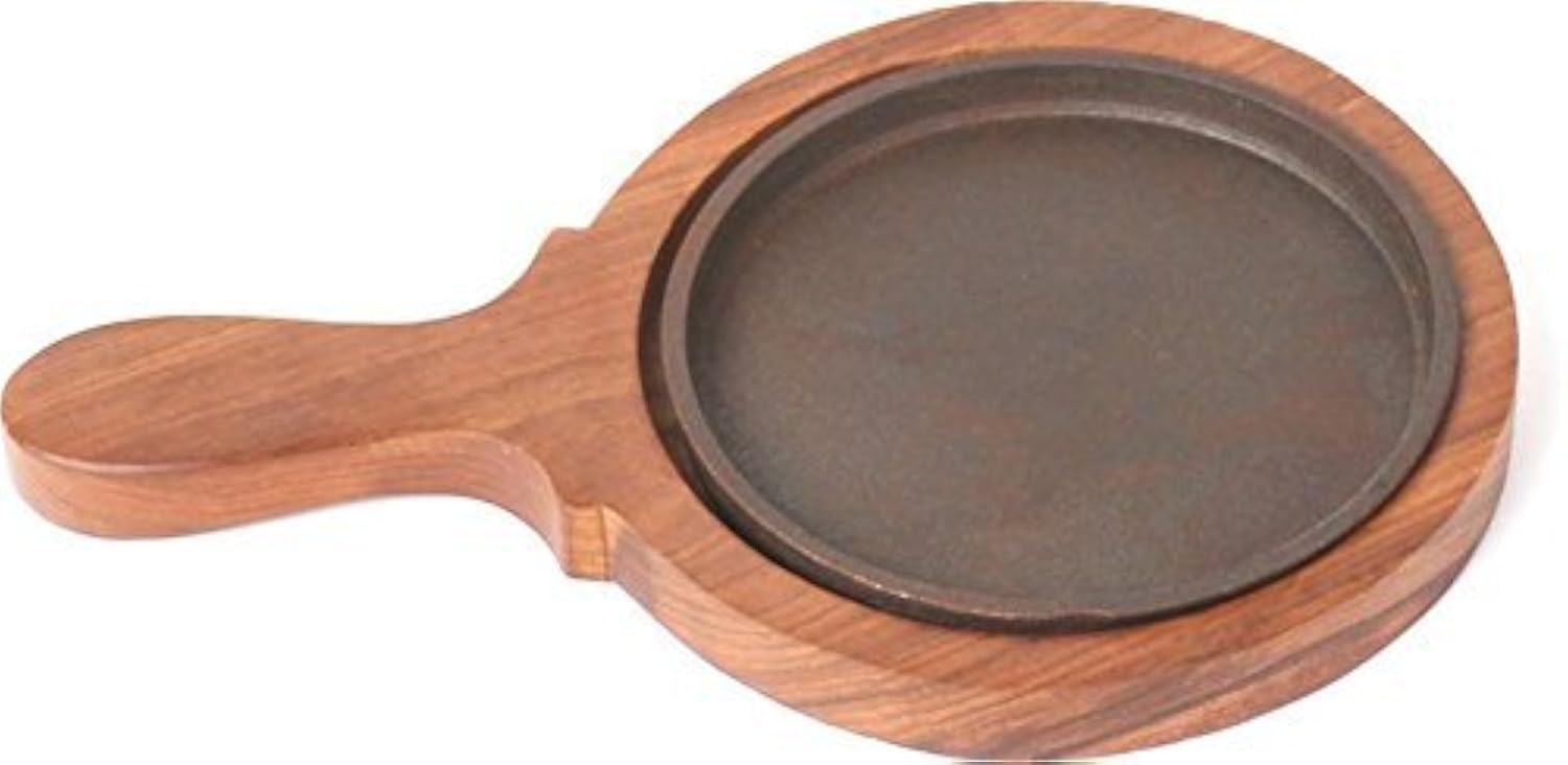 Sahishnu Online And Marketing Fajita Plate Set, Round Sizzling Brownie Sizzler Plate/Tray with Wooden Base Round Handle