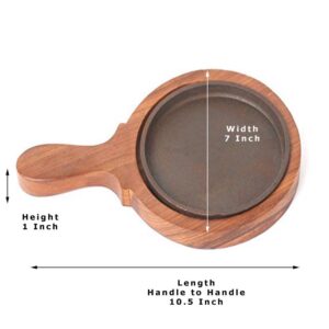 Sahishnu Online And Marketing Fajita Plate Set, Round Sizzling Brownie Sizzler Plate/Tray with Wooden Base Round Handle