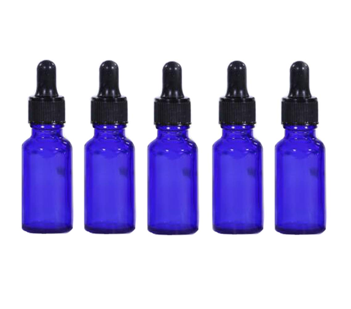 ericotry 6 Pcs Cobalt Blue 0.5 oz / 15 ml Glass Round Dropper Bottles With Glass Droppers Empty Refillable Essential Oil Perfume Aromatherapy Vial Pot Liquid Containers Jars