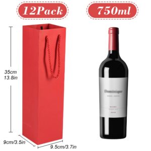 HRX Package Sturdy Kraft Paper Single Bottle Wine Gift Bags, 12PCS Quality Paper Wine Tote Bags with Handles for Christmas, Party, Shopping, Retail Merchandise (Black)