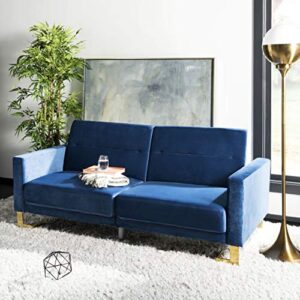 safavieh home tribeca glam navy velvet and brass foldable sofa bed