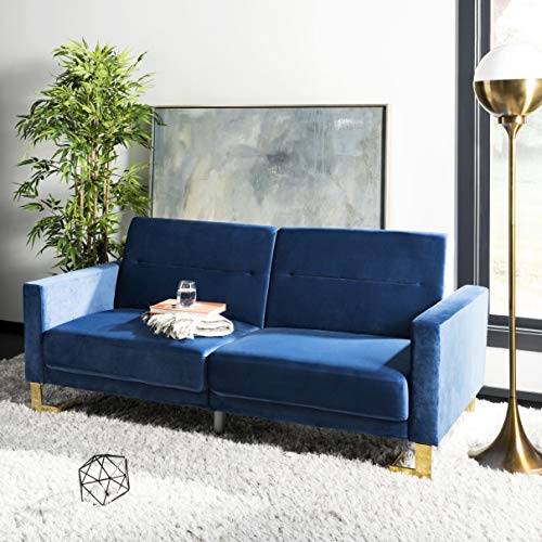 Safavieh Home Tribeca Glam Navy Velvet and Brass Foldable Sofa Bed