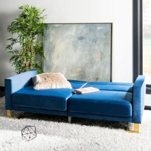 Safavieh Home Tribeca Glam Navy Velvet and Brass Foldable Sofa Bed