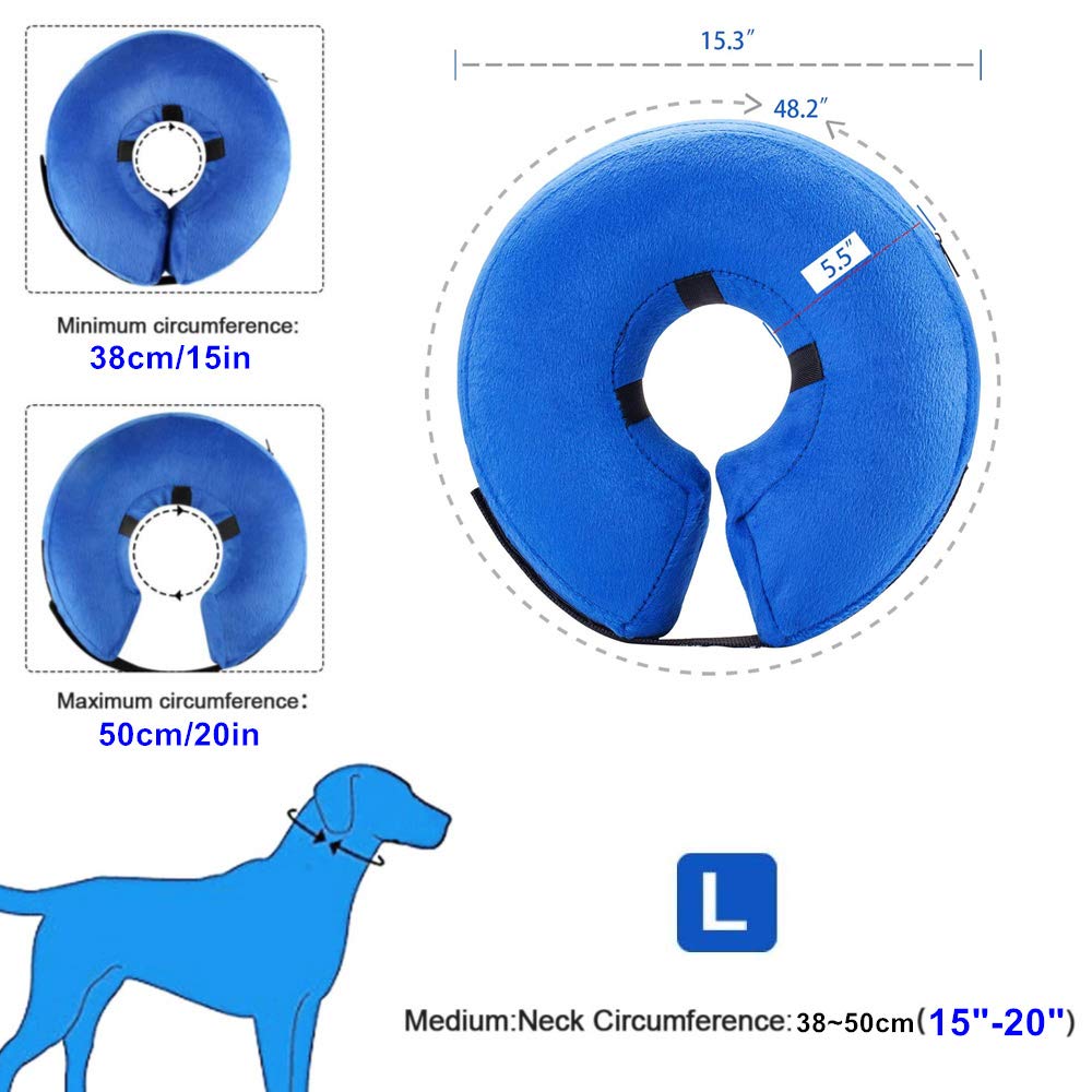 VST Comfortable Inflatable Cone Collar for Dogs,Adjustable Soft Pet Recovery Collar Prevent Pets from Touching Biting Scratching at Injuries Wounds (L)