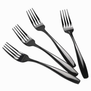 wekioger 12 piece stainless steel table fork set, 8 inch dinner forks, black