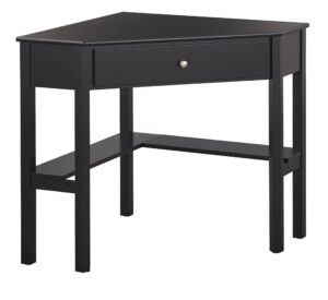 target marketing systems ellen corner desk drawer and one storage shelf for living room, bedroom, or home office, small computer table, 42" w x 30" h, antique blue