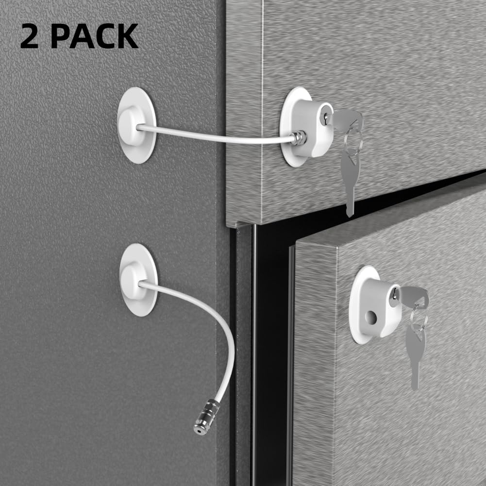 2 Pack Refrigerator Door Locks，Freezer Door Locks，File Drawer Cabinet Locks by REZIPO White with 4 keys