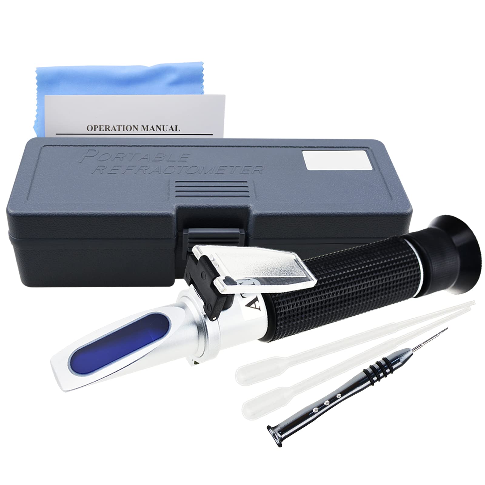 Portable Clinical Refractometer with ATC for Urine Specific Gravity RI Measurement of Pet Dog Cat 1.000-1.060RI and Blood Serum Protein 2-14g/dl, Free Pipettes