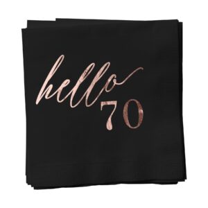 Birthday Black Beverage Cocktail Party Napkins 25 Pack with Rose Gold Foil Printing 4.75 x 4.75 Paper Frenzy, Hello 30