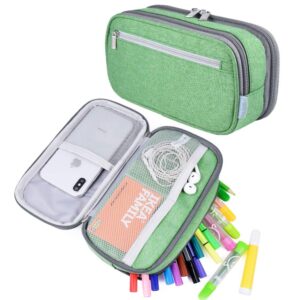 yonzone big pencil case large capacity pencil bag pouch pencil pen case holder marker with 3 compartments for office desk supplies organizer storage makeup bag, green