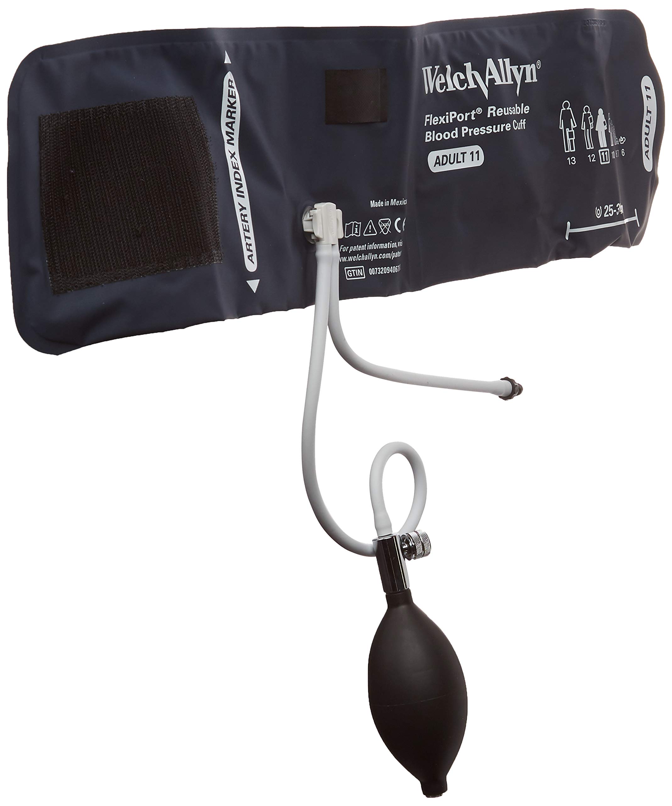 Welch Allyn 7670-01 Wall Aneroid Sphygmomanometer with Size-11 Adult, FlexiPort Reusable, 2-Tube Cuff; Premium Inflation Bulb and Valve, Coiled Tube