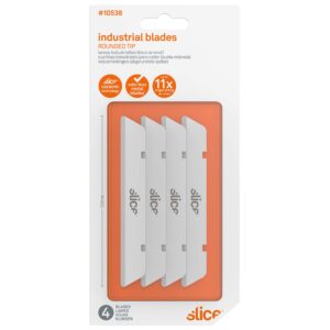 slice 10538 extra long industrial blade, advanced ceramic, ideal for insulation, batting, foam, finger-friendly safety blade, lasts 11x longer than metal, rounded tip (4 pack)