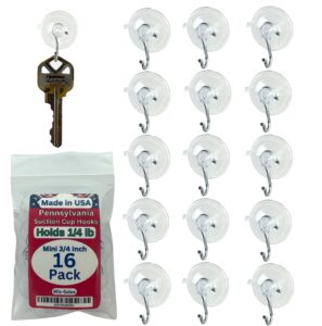 wis-sales (16-pack mini 3/4 inch pennsylvania heavy duty suction cup hooks for glass windows. for signs holiday ornaments suncatchers