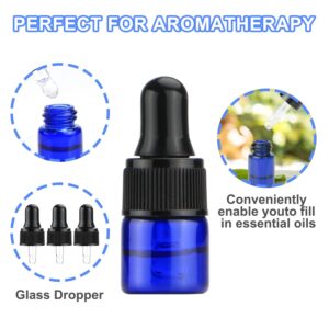 Cobalt Blue Glass Dropper For Essential Oils,1ml(1/4 Dram) Pack of 100,Glass Sample Bottle With Glass Eye Dropper Dispenser,Empty Glass Tube Vials Aromatherapy Container-Pipette&Funnel Included