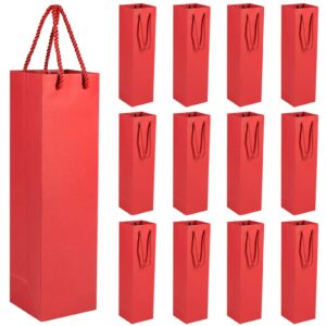 hrx package sturdy kraft paper single bottle wine gift bags, 12pcs quality paper wine tote bags with handles for christmas, party, shopping, retail merchandise (black)