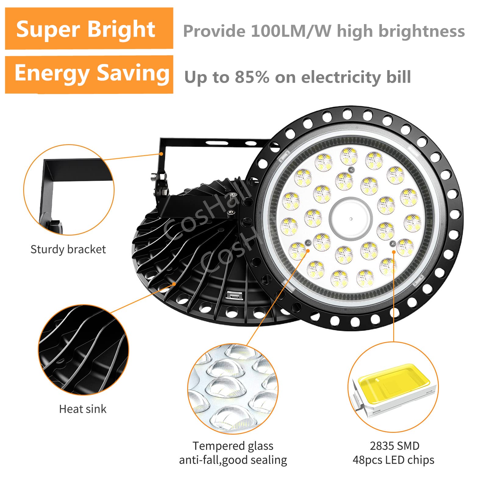 UFO LED High Bay Lights 100W 5 Pack,Super Bright 10000LM High Bay LED Shop Lights,6500K Daylight High Bay LED Lights,Waterproof High Bay Lighting,LED High Bay Light for Factory Warehouse Workshop