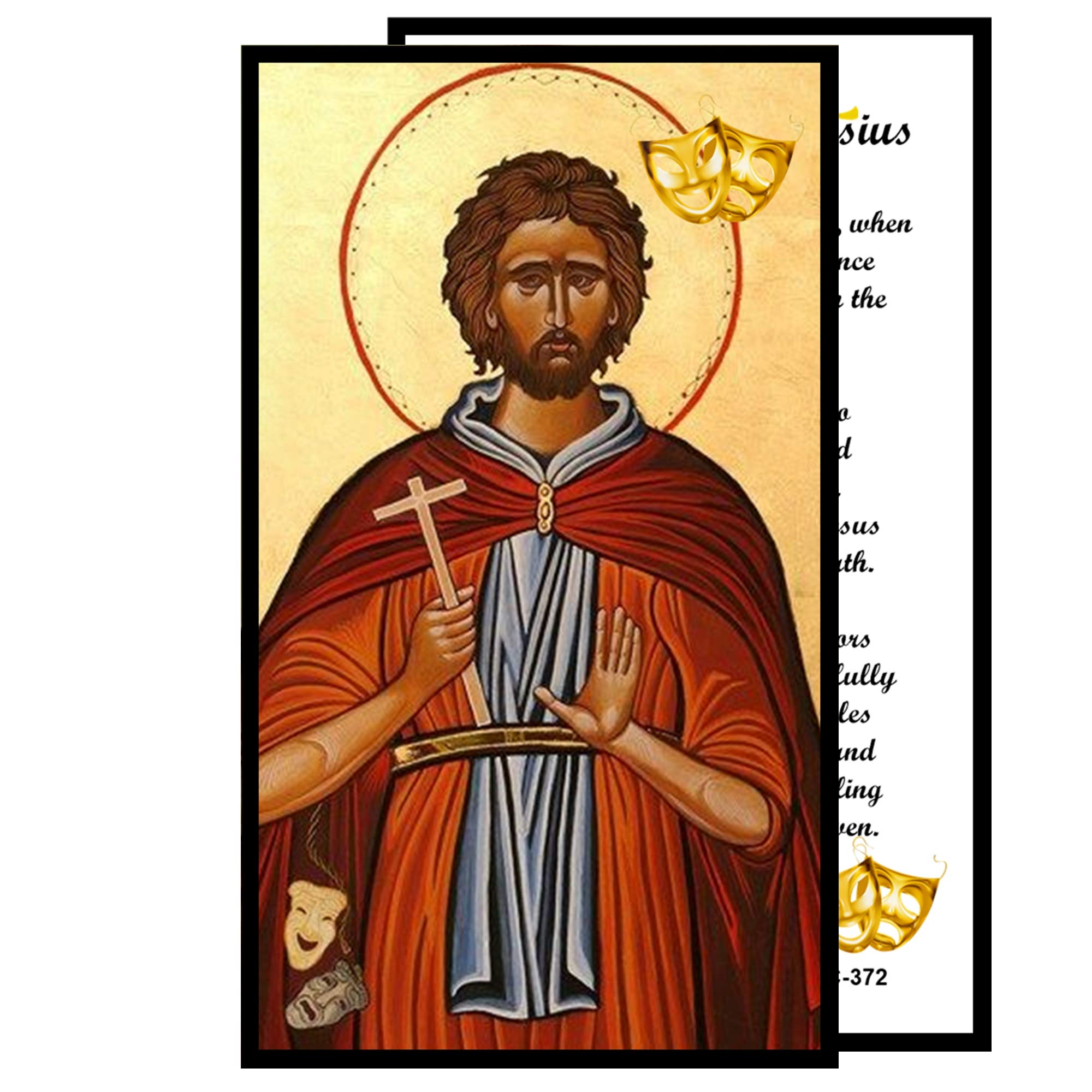 Gifts by Lulee, LLC Saint Genesius Patron of Actors Comedians Dancers Performers and Clowns Blessed Laminated Italian Holy card with Gold Accents