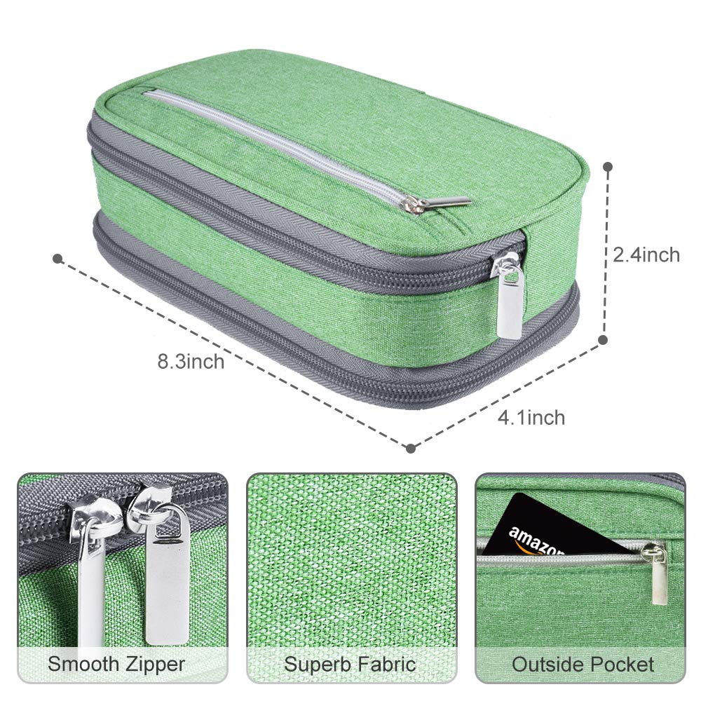 YONZONE Big Pencil Case Large Capacity Pencil Bag Pouch Pencil Pen Case Holder Marker with 3 Compartments for Office Desk Supplies Organizer Storage Makeup Bag, Green