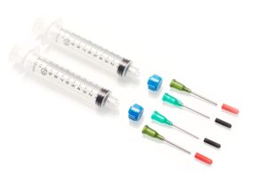 dispense all - mini industrial syringe pack - 10ml luer lock syringes, 14 and 18 gauge blunt needles, covers and syringe caps | precision crafting, gluing, refilling pens and empty cartridges, repairs