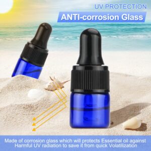 Cobalt Blue Glass Dropper For Essential Oils,1ml(1/4 Dram) Pack of 100,Glass Sample Bottle With Glass Eye Dropper Dispenser,Empty Glass Tube Vials Aromatherapy Container-Pipette&Funnel Included