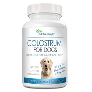 nutrition strength pure bovine colostrum for dogs supplement, rich in antibodies to protect against disease, support for immune function, digestive system, 120 chewable tablets